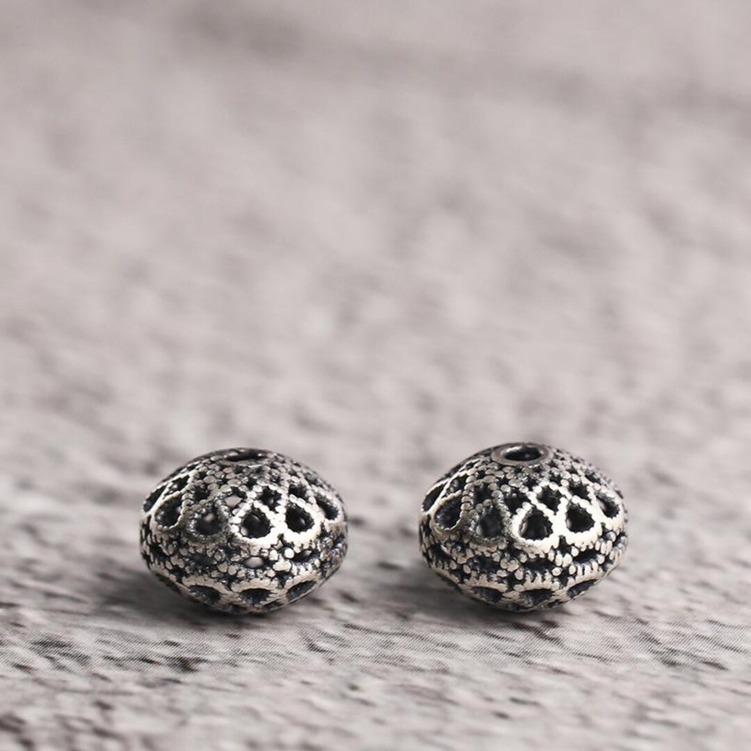Hollow Flower Pattern Oval Shape Oxidized S925 Sterling Silver Bead - Etsy