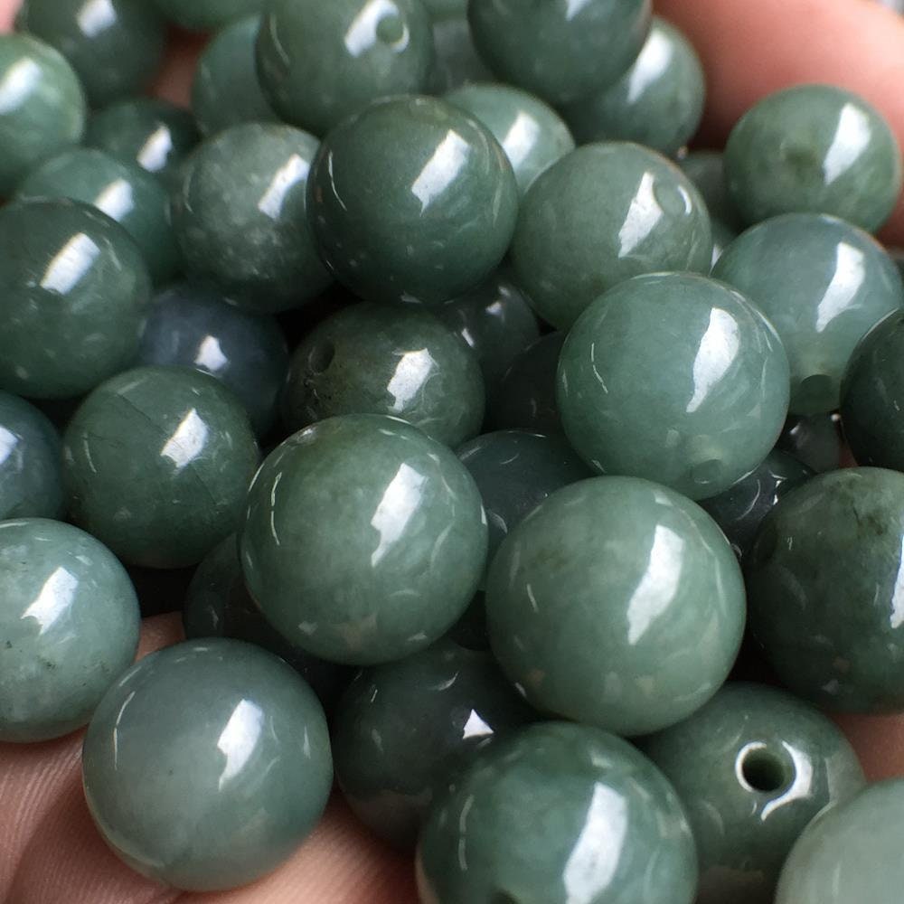 Ice Oily Green Round Jade Bead Natural Jadeite Bead - Etsy