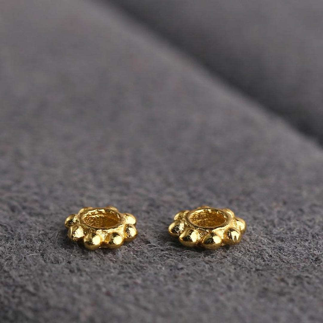 Small Bumps Pattern Ring Shape Gild S925 Sterling Silver Bead, Golden ...