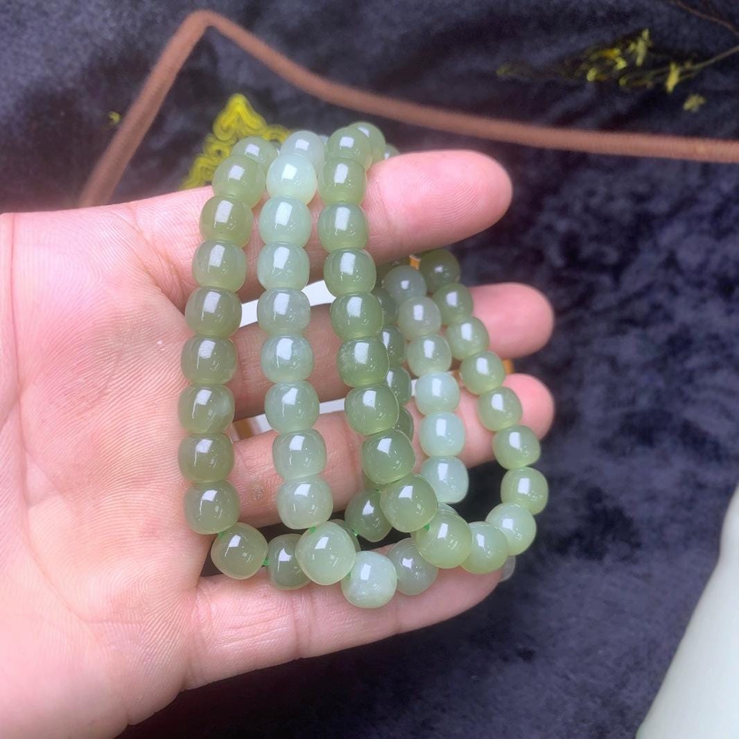 Nephrite Jade Beaded Bracelet: Natural Light Green Gemstone - Etsy