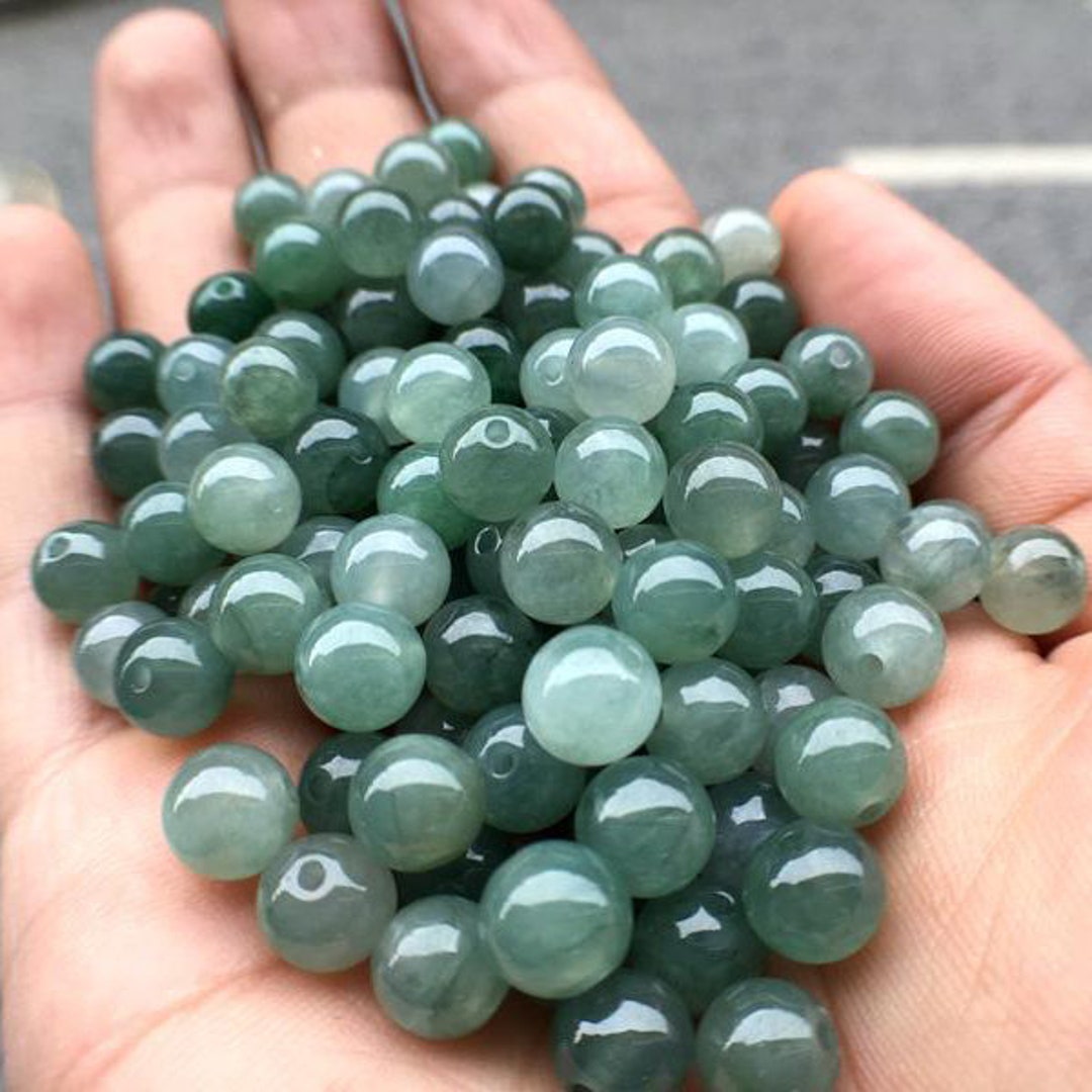 Ice Oily Green Round Jade Bead Natural Jadeite Bead - Etsy