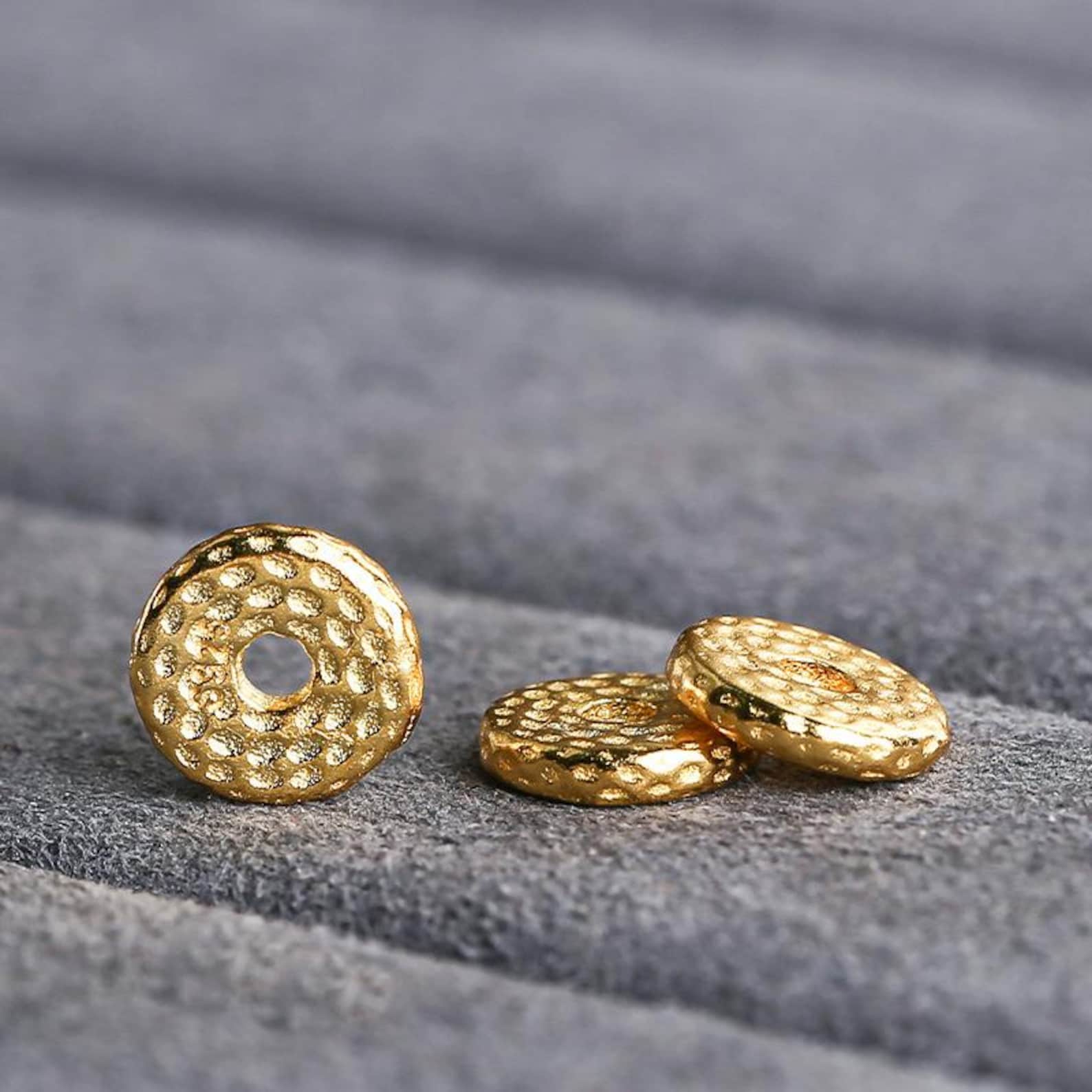 Cuentas de plata de ley S925 doradas con forma de rondelle y patrón de ...