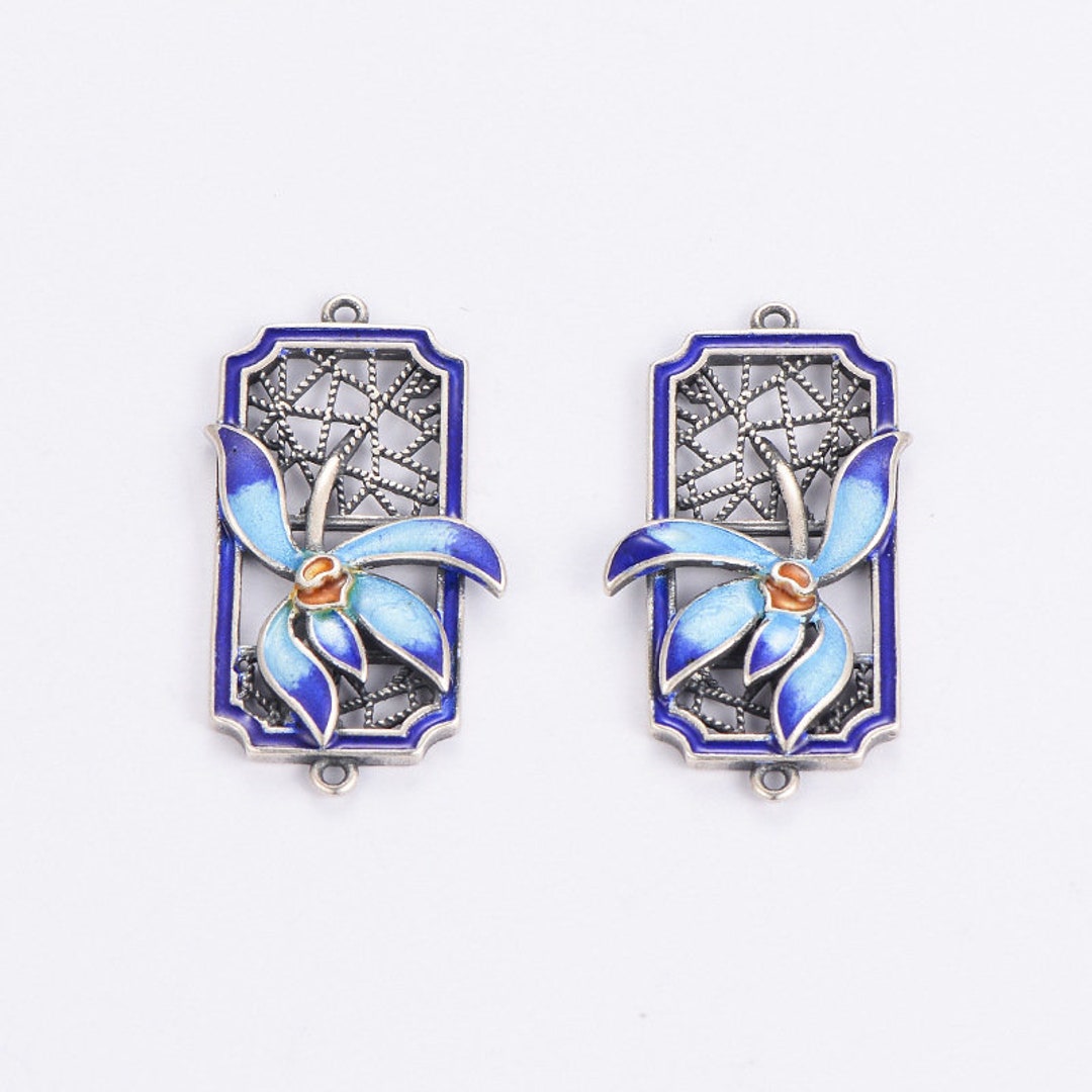 Lotus Flower Pattern Rectangle Shape Pendant S925 Sterling Silver Blue ...