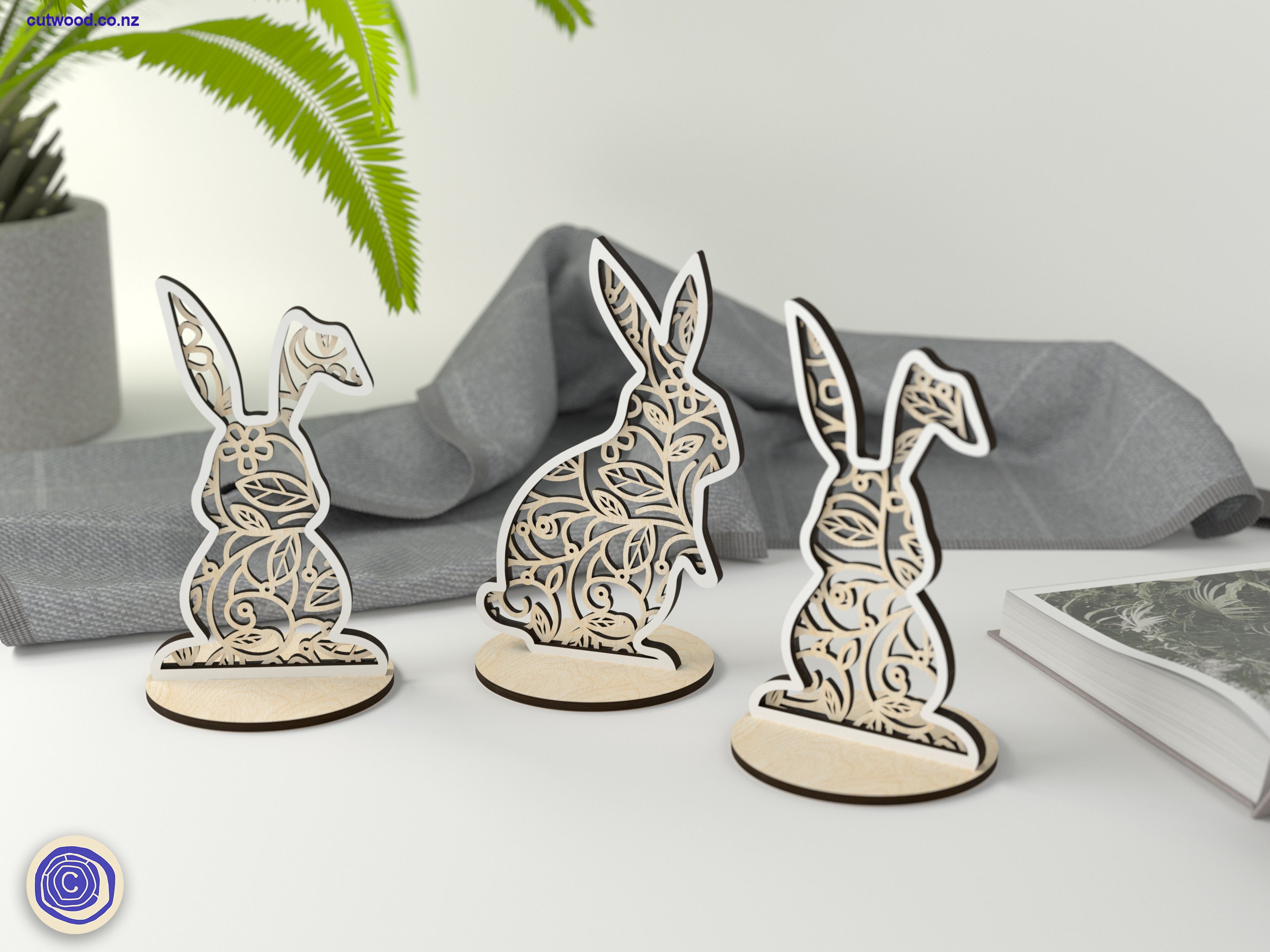Floral Easter Bunnies Set of 3 Glowforge Laser Cut Files - Etsy