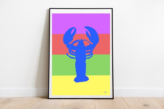 Blue Lobster Graphic Print Wall Art Block Colours Primary - Etsy