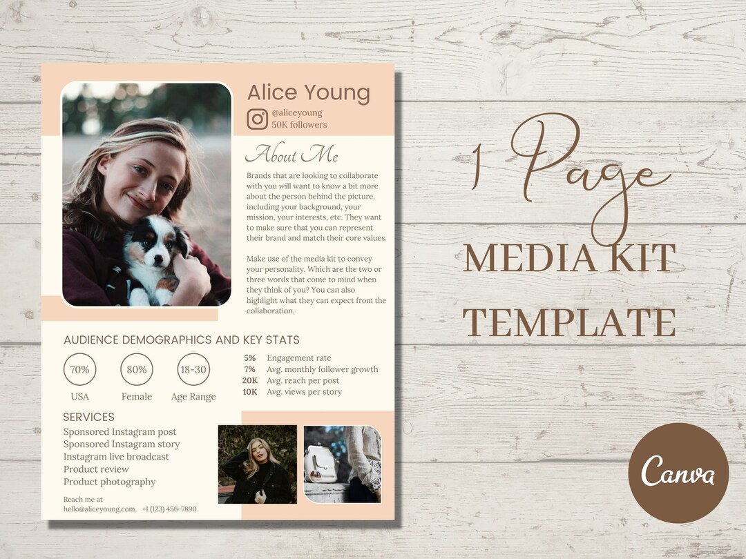 Media Kit Template, Instagram Influencer, Blogger Template, 1 Page ...