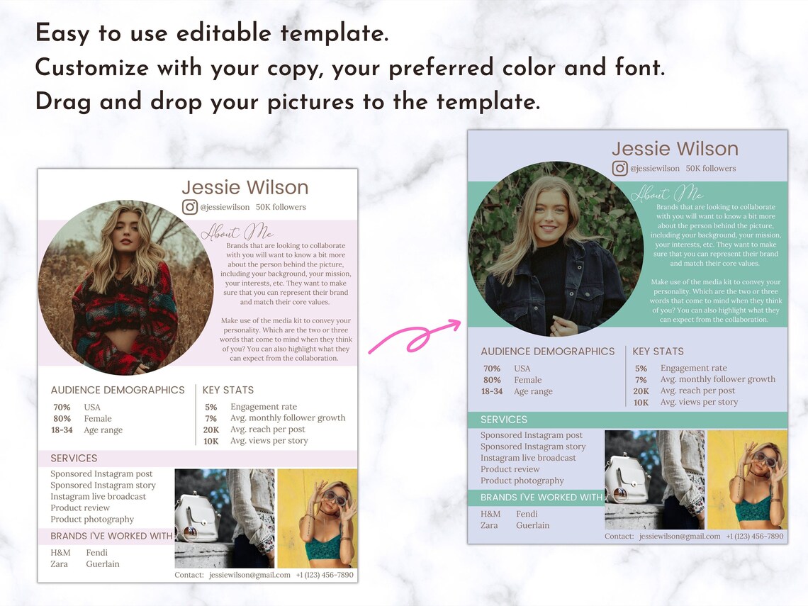 Media Kit Template, Instagram Influencer, Blogger Template, 1 Page ...
