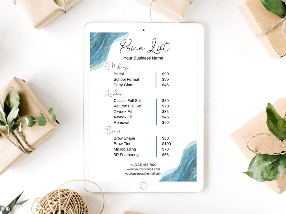 Editable Price List Template, DIY Printable Price List, Small Business ...