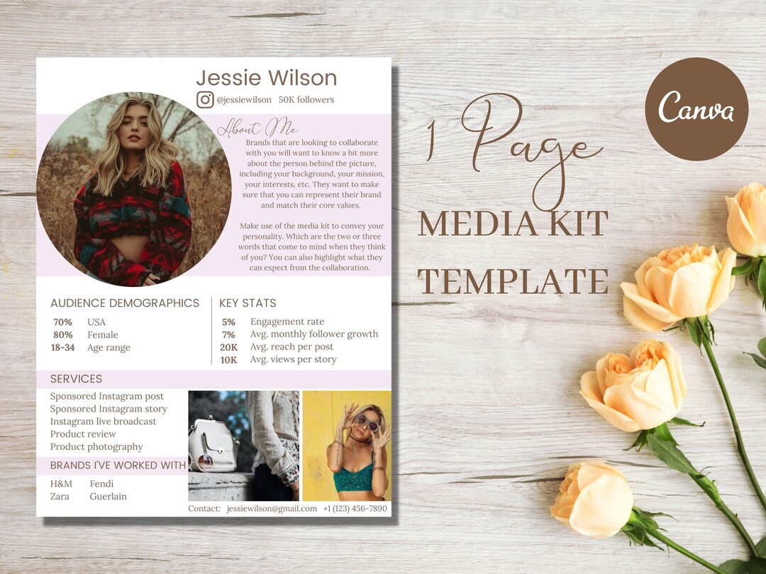 Media Kit Template, Instagram Influencer, Blogger Template, 1 Page ...