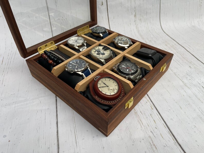Walnut Watch Box With Glass Top and Maple Dividers and - Etsy
