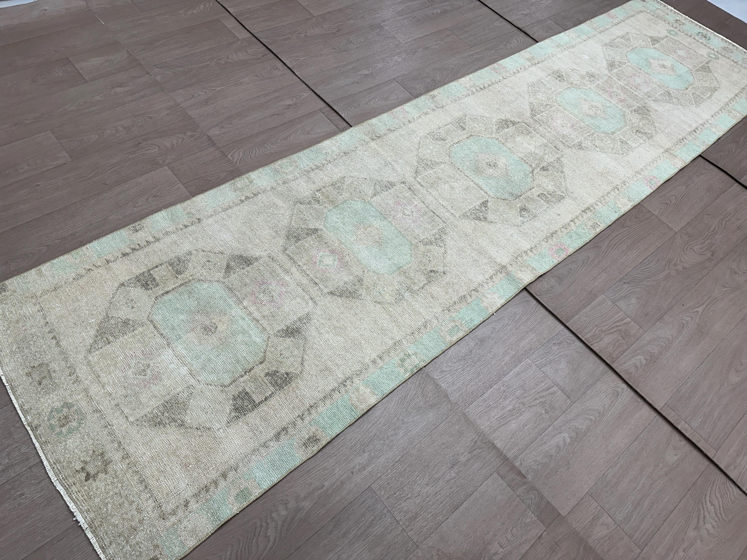 Vintage Cream Runner Rug Extra Long Runner 3x13 Feet 3'x13' Ft Oushak ...