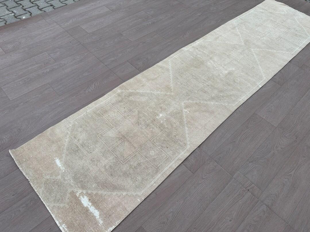 3x12 Feet Vintage Cream Runner Rug for Entryway - Kitchen Handmade ...