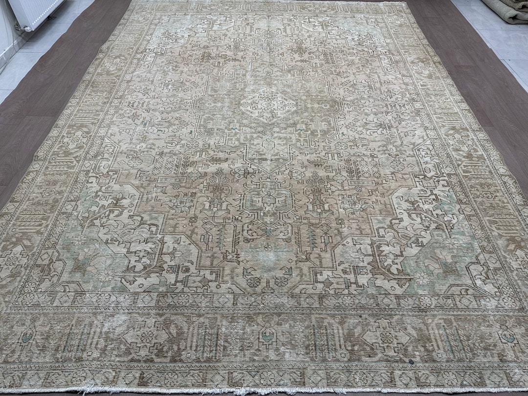 9x13 Feet Vintage Hand Knotted Cream Area Rug for Livingroom - Etsy UK