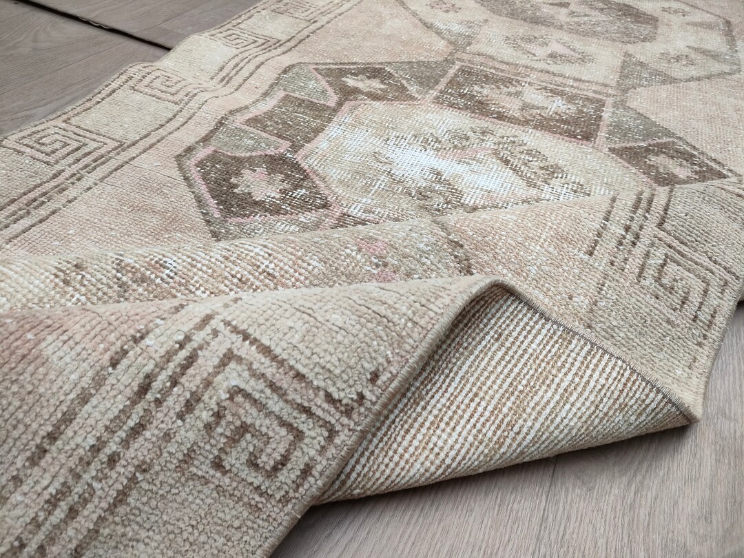 3'X13' Feet Cream and Brown Geometric Runner Rug for Kitchen Hand ...