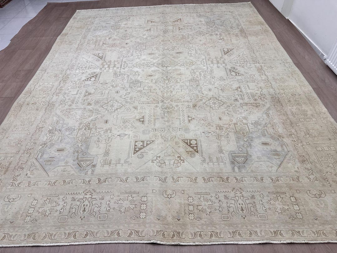 9x12 Feet Beige Livingroom Area Rug - Handmade Vintage Area Rug ...