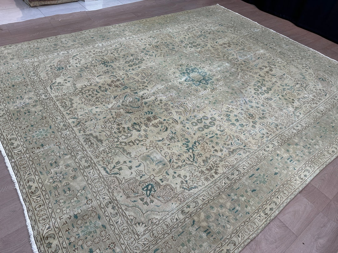 Oversized Handmade Area Rug 10x12 Feet 10'x12' Ft Vintage Cream Area ...