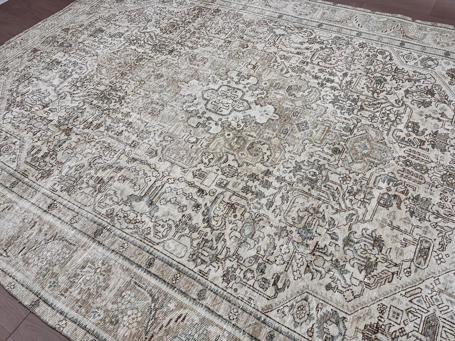 9x12 Feet Large Rug Neutral Vintage Oversize Hand Knotted Wool Area Rug ...