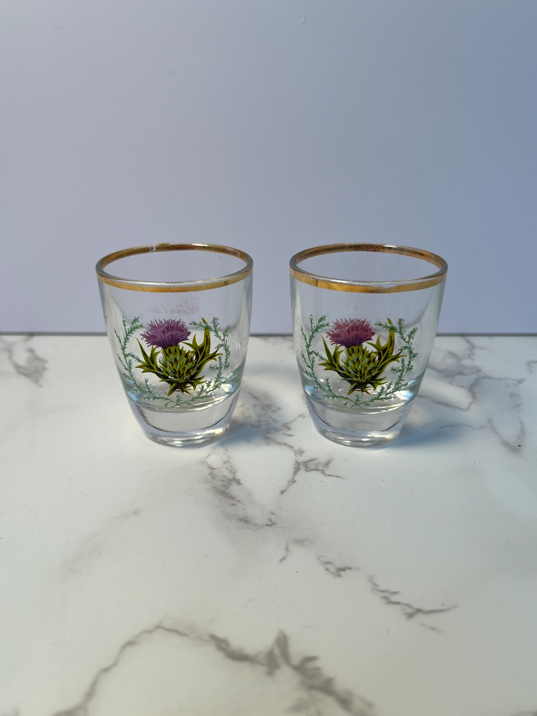 Set Of Two Vintage Thistle Shot Glasses Etsy