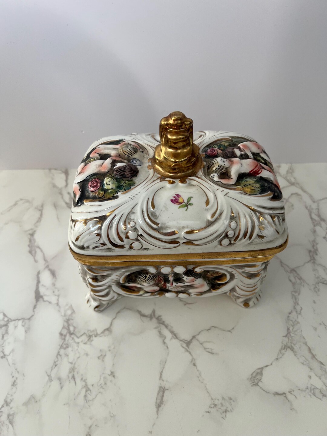 Vintage Capodimonte Italian bernini Trinket Box - Etsy