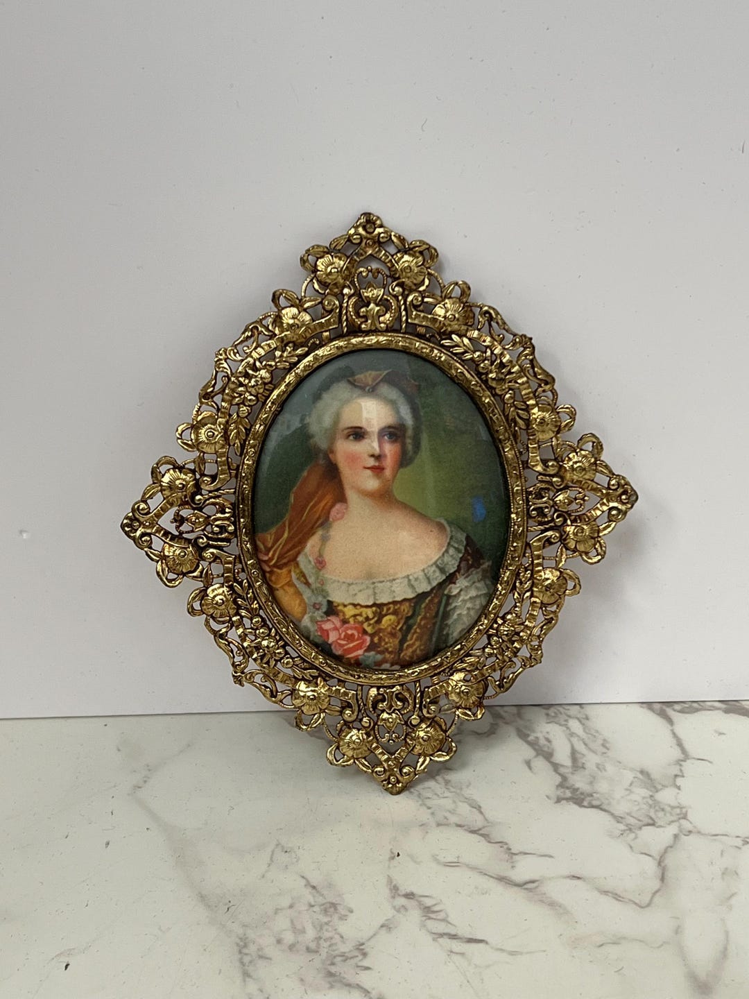 Miniature Lady Portrait in Gold Metal Frame - Etsy