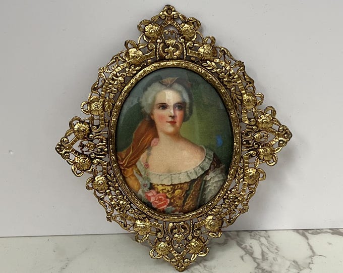 Miniature Lady Portrait in Gold Metal Frame - Etsy