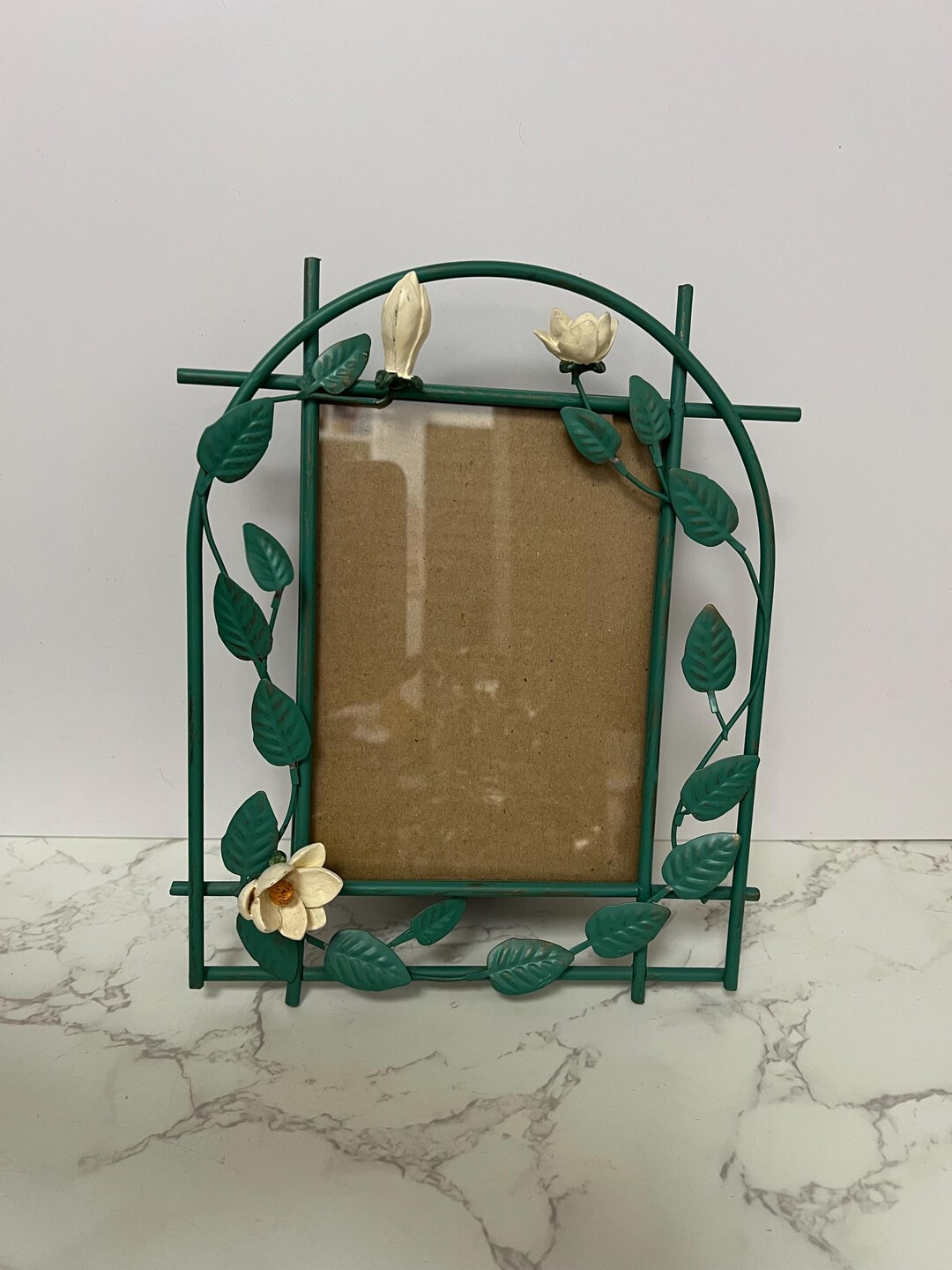 Vintage Green Floral Handpainted Metal Picture Frame - Etsy