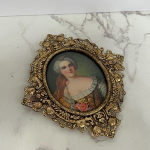 Miniature Lady Portrait in Gold Metal Frame - Etsy