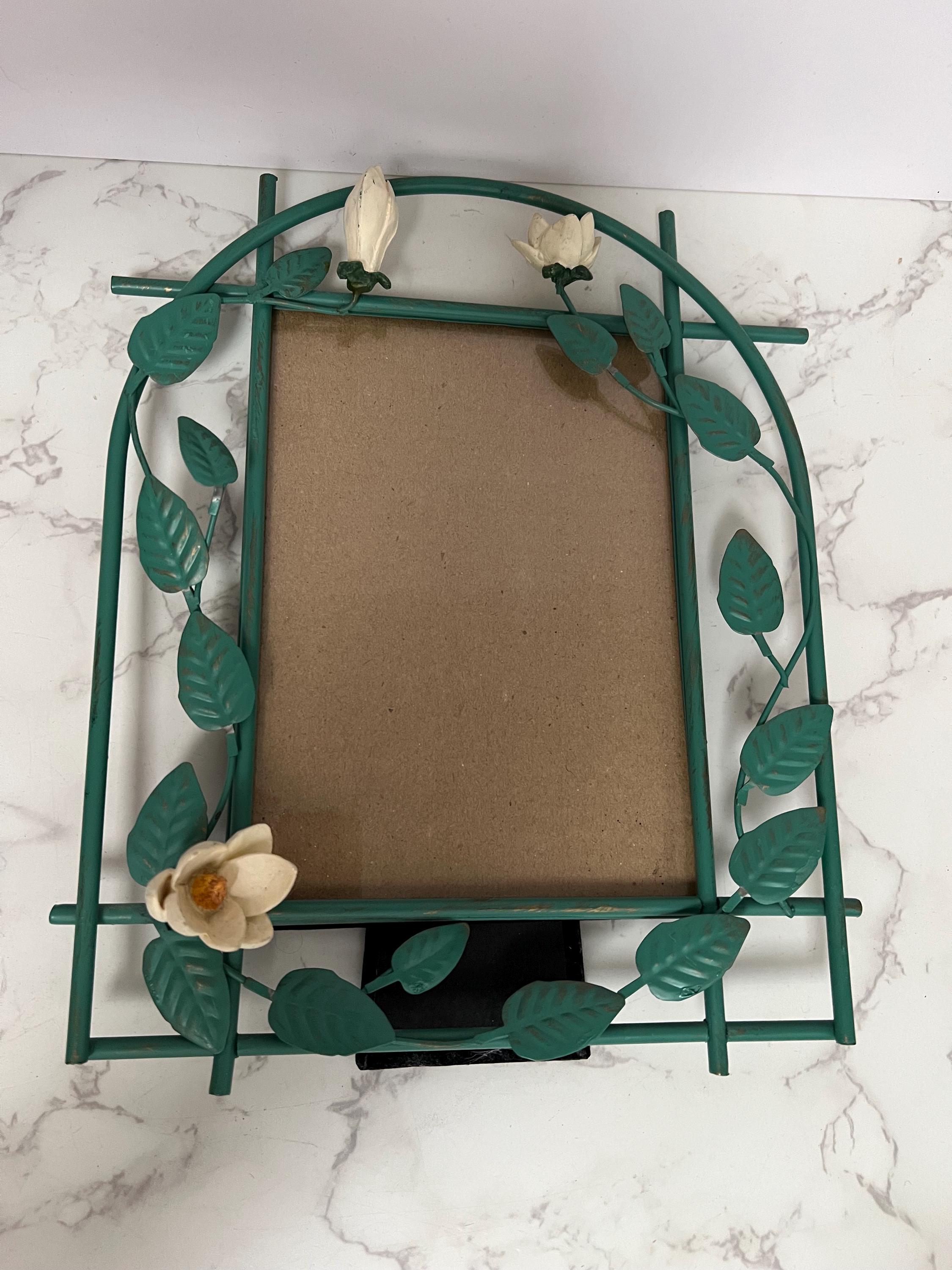Vintage Green Floral Handpainted Metal Picture Frame - Etsy
