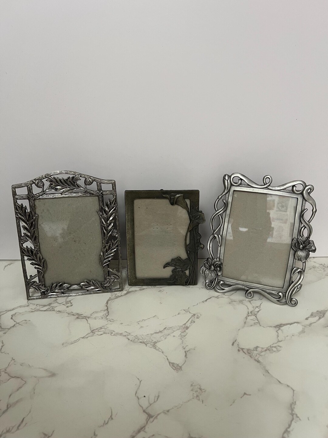 Vintage Flora and Fauna Pewter Picture Frames Set of Three - Etsy