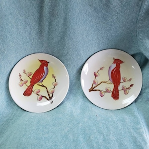 Pair Vintage Cardinal Plates - Etsy