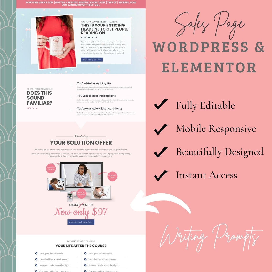 Salespage Tina: Elementor Wordpress Course Sales Page Template | Online ...