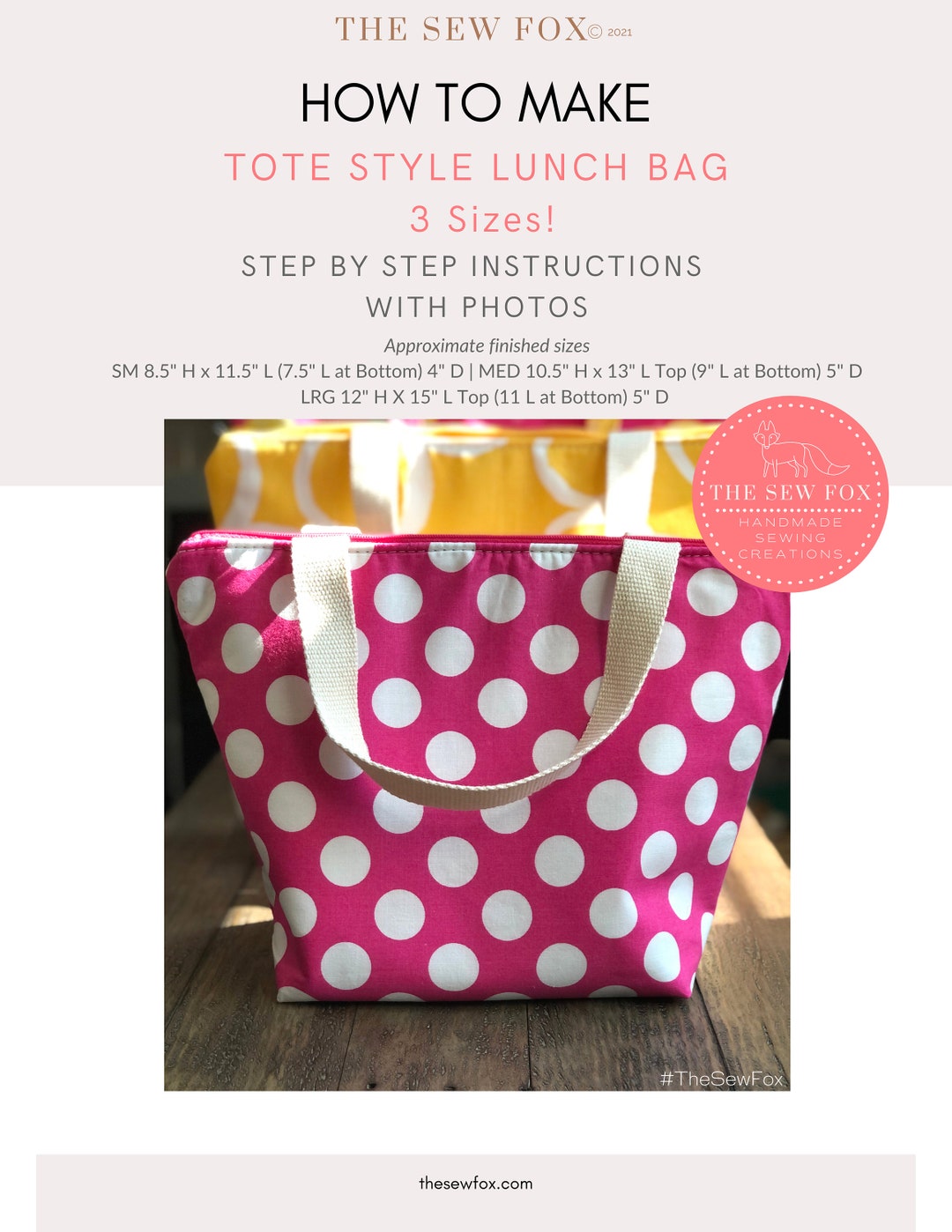 Tote Style Lunch Bag PDF Sewing Instructions - Etsy