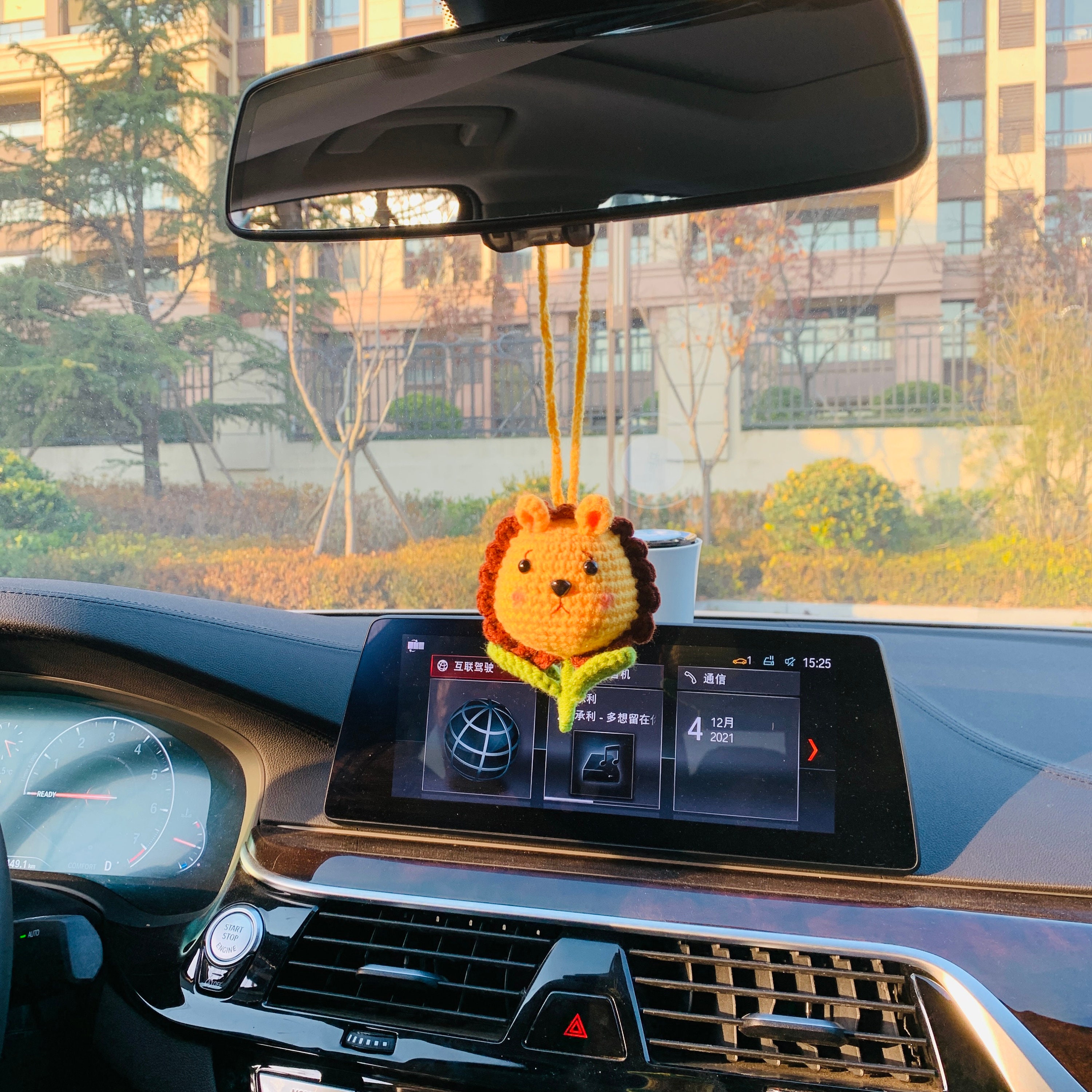 Cute Animal Car Mirror Hanging Interior Rear View Mirror Flower Lion ...