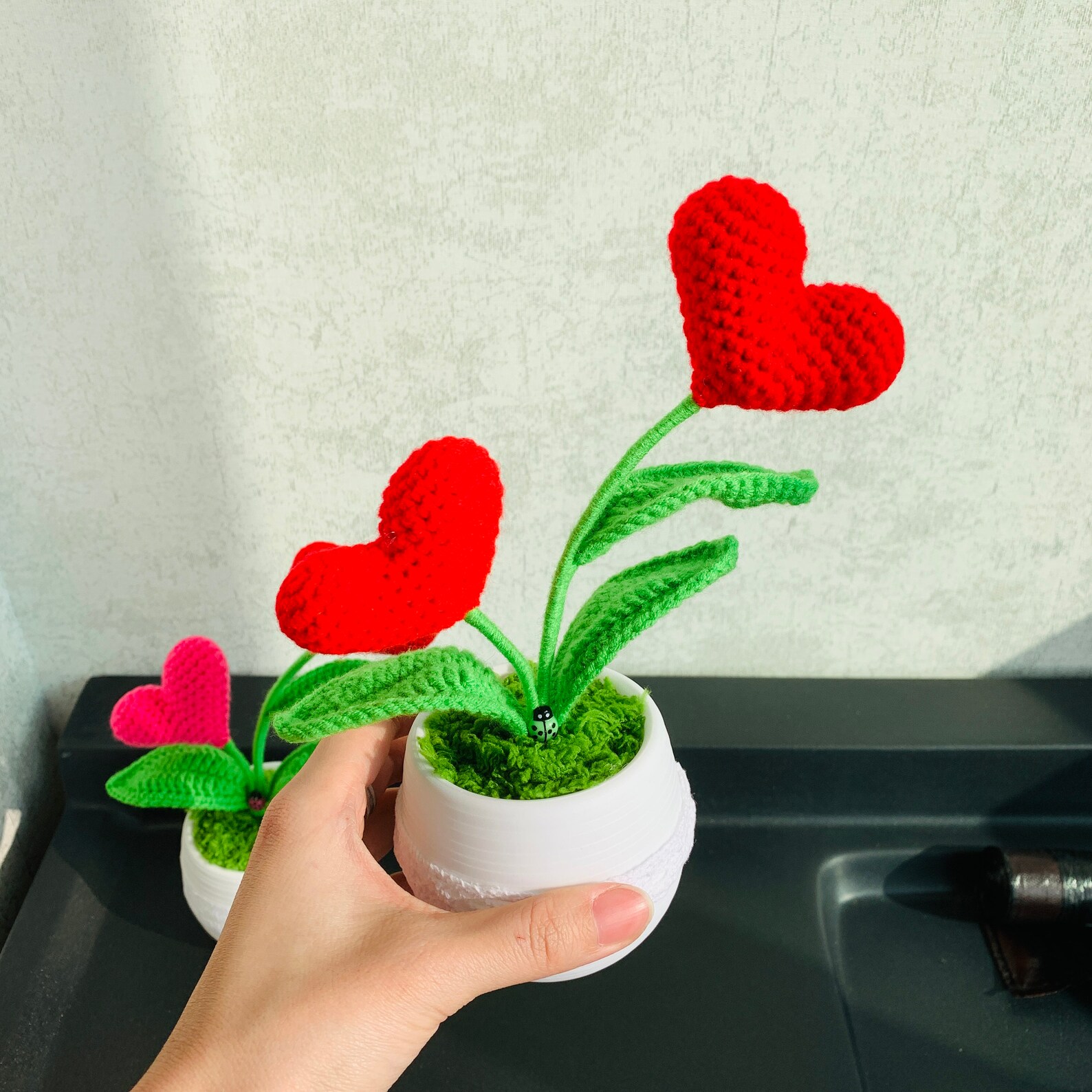 Crochet Smiley Face Sunflower Plant Heart Shaped Flower Potted - Etsy