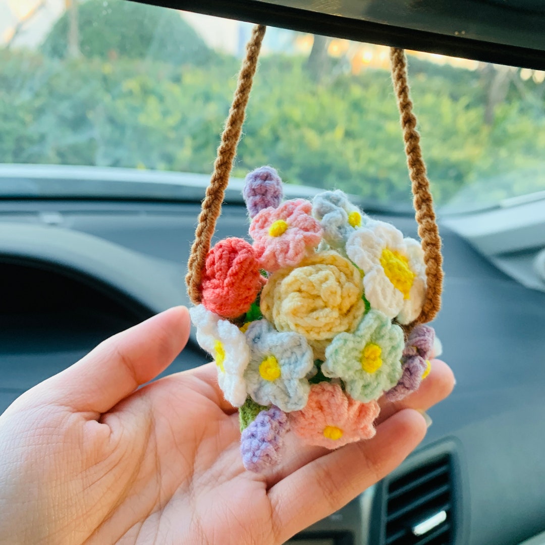 Cute Mini Flower Basket Car Mirror Hanging Interior Rear View Mirror ...