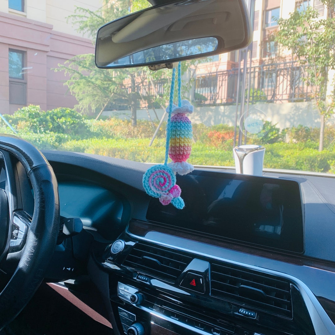 Cute Car Accessories Mirror Hanging Rainbow Lollipop Candy Flower ...