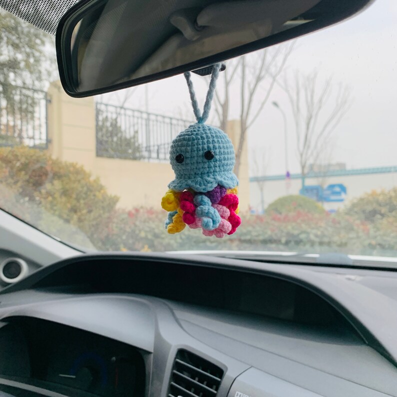 Cute Jellyfish Octopus Car Accessories Mirror Hanging Charm Fruit Decor ...