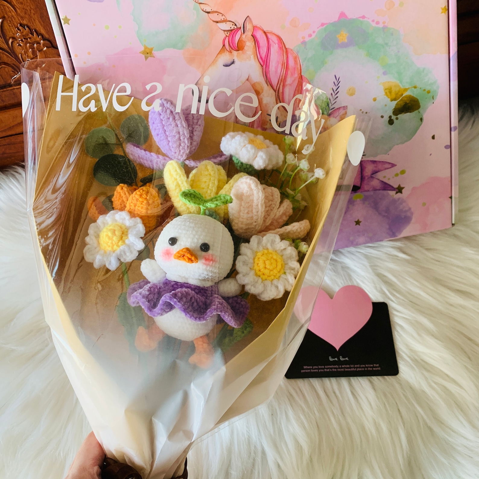 Crochet Flowers, Duck With Grass Tulip Daisy Flower Ornaments, Cute A ...