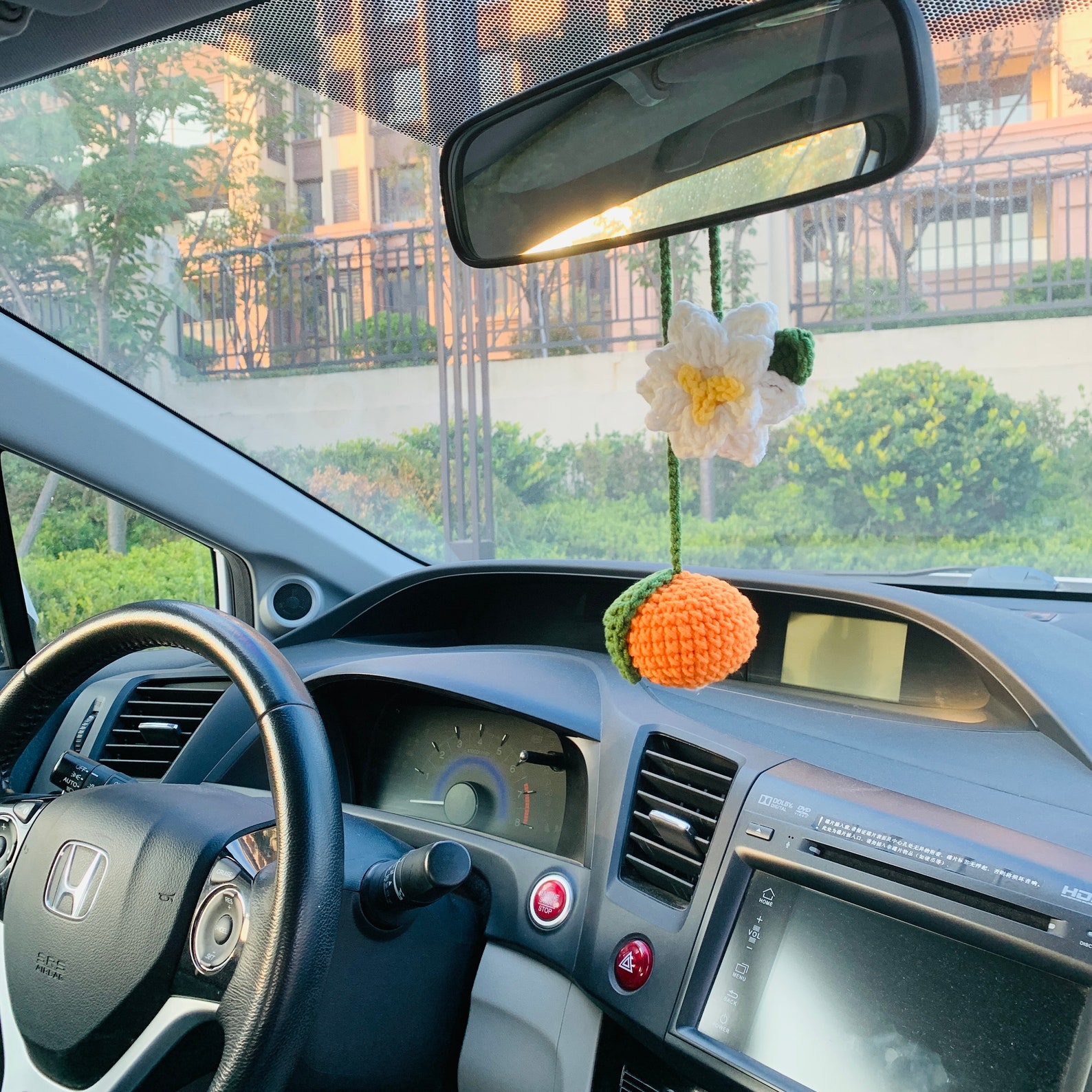 Cute Gardenia Flower Orange Car Accessories Mirror Hanging Charm Fruit ...