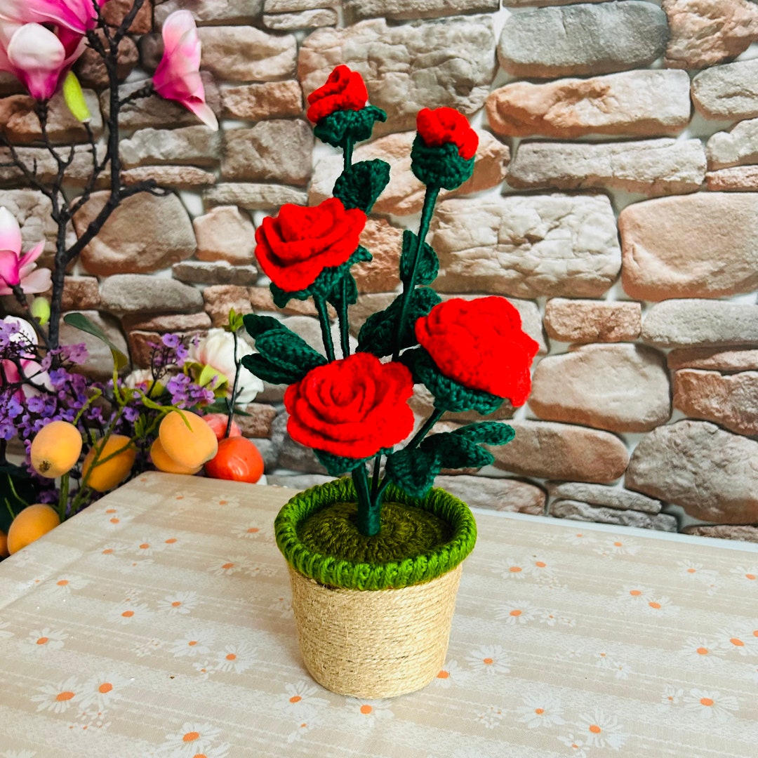 Hand häkeln stricken Rose im Topf Ornamente Blume Artefakt Handwerk ...