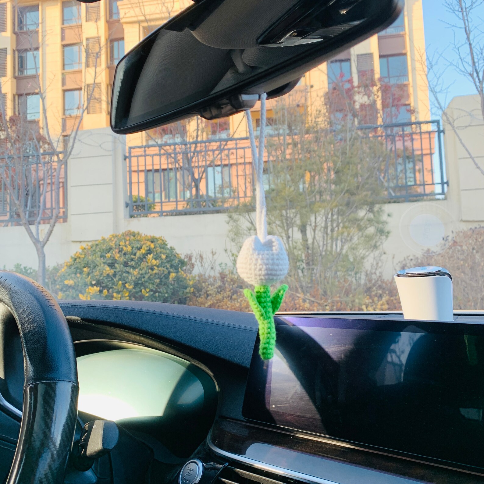 Cute Tulip Car Mirror Hanging Flower Decor Teens Interior Rear View ...
