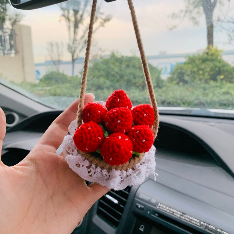 Cute Kawaii Flower Strawberry Car Mirror Hanging Charm Fruit - Etsy
