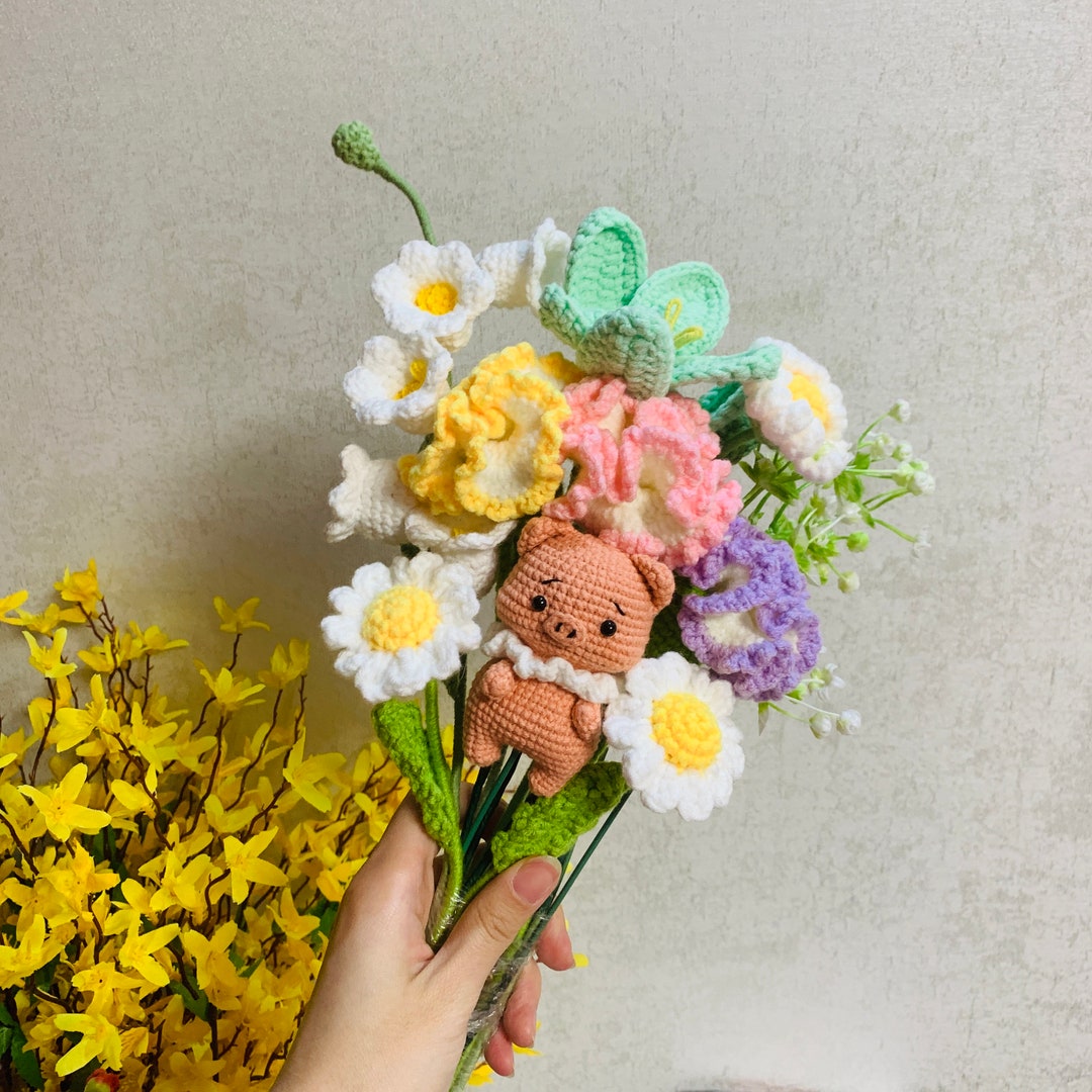 Crochet Flowers Animals Piggy Tulip Daisy Carnation Ornaments Cute Pig ...