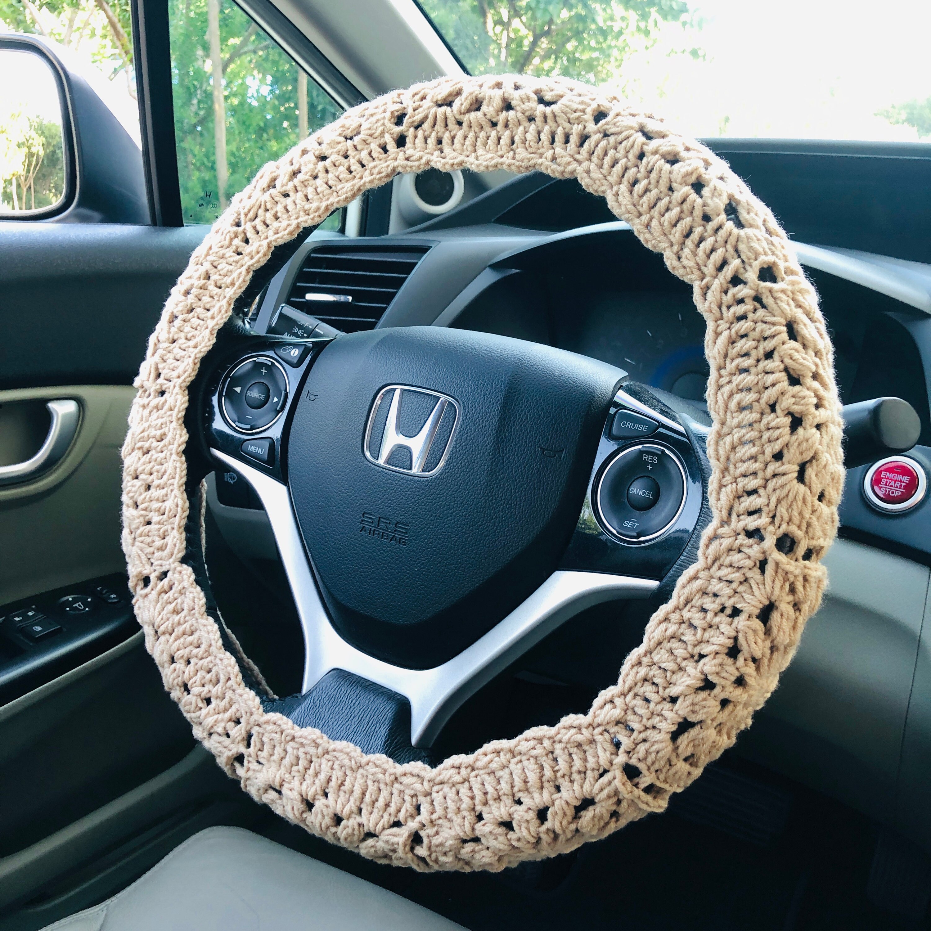 Steering Wheel Cover for Women, Crochet Light Yellow Flower Seat Belt ...