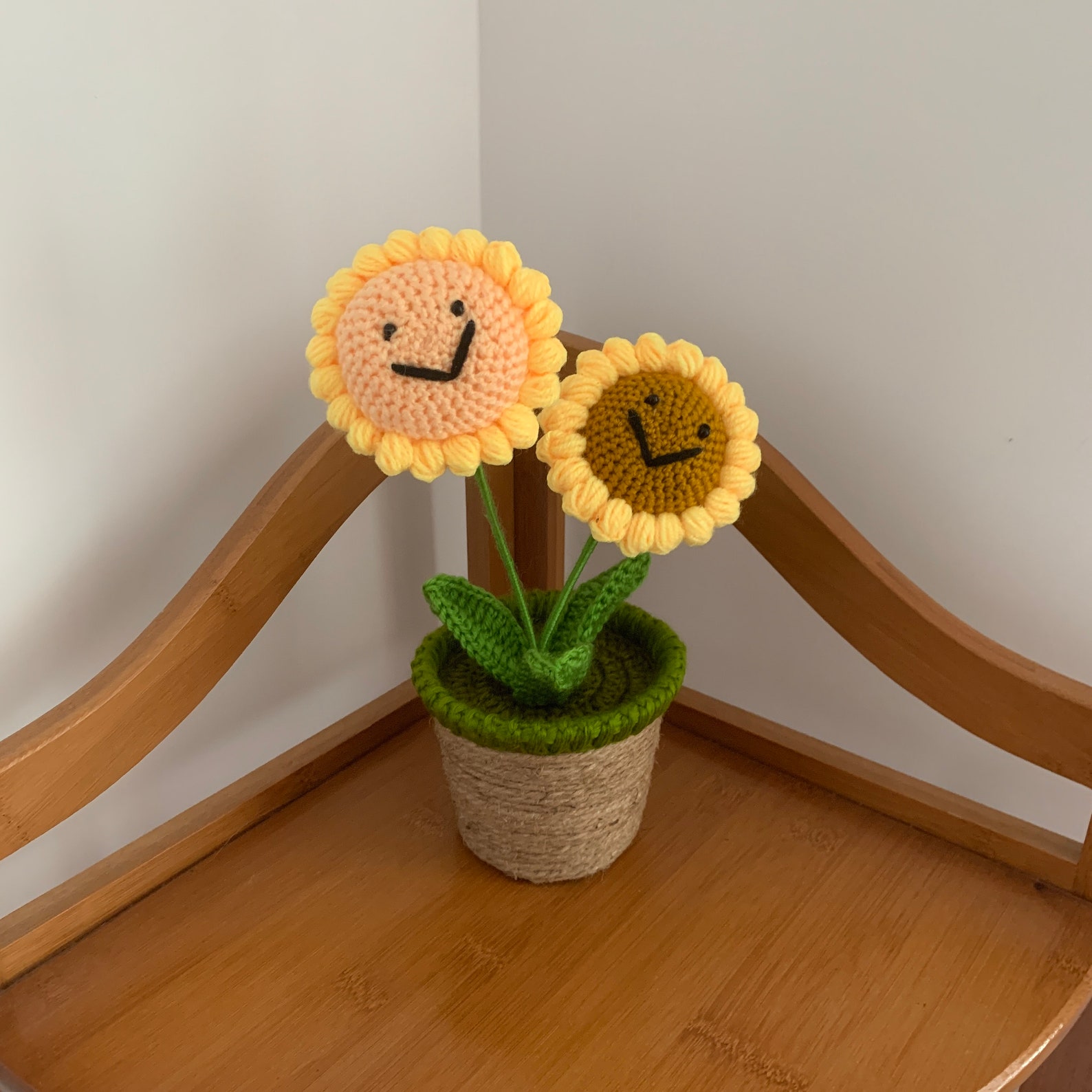 Hand Crochet Cute Sunflower Smiley Face Pink Lily of the Valley Potted ...