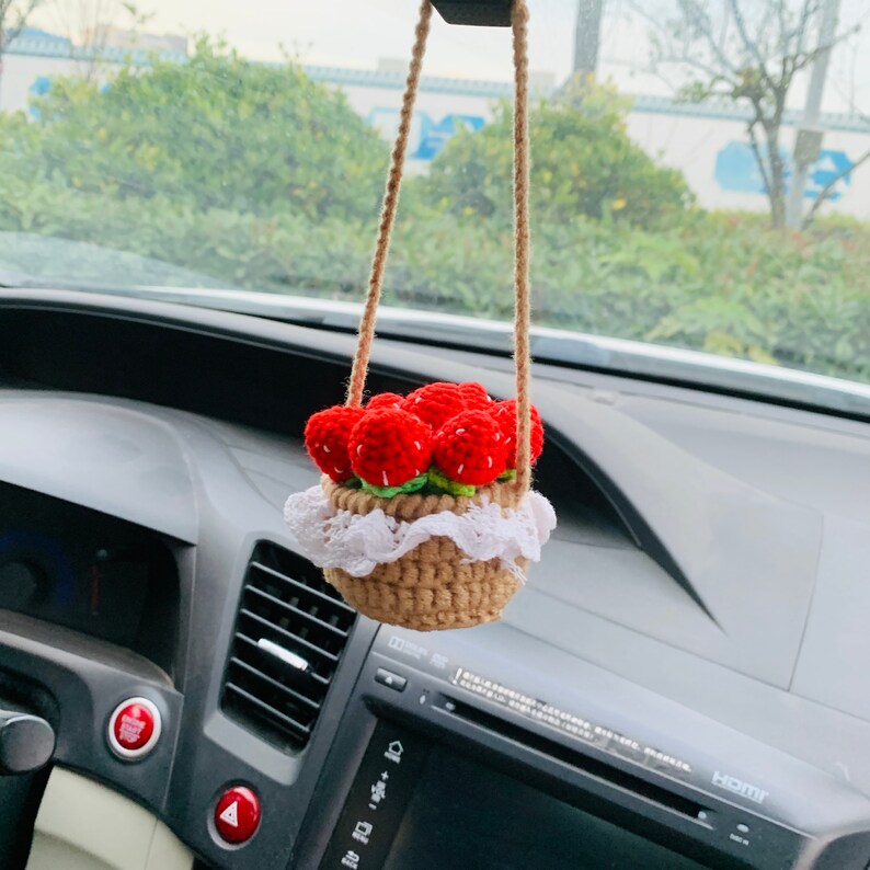Cute Kawaii Flower Strawberry Car Mirror Hanging Charm Fruit - Etsy