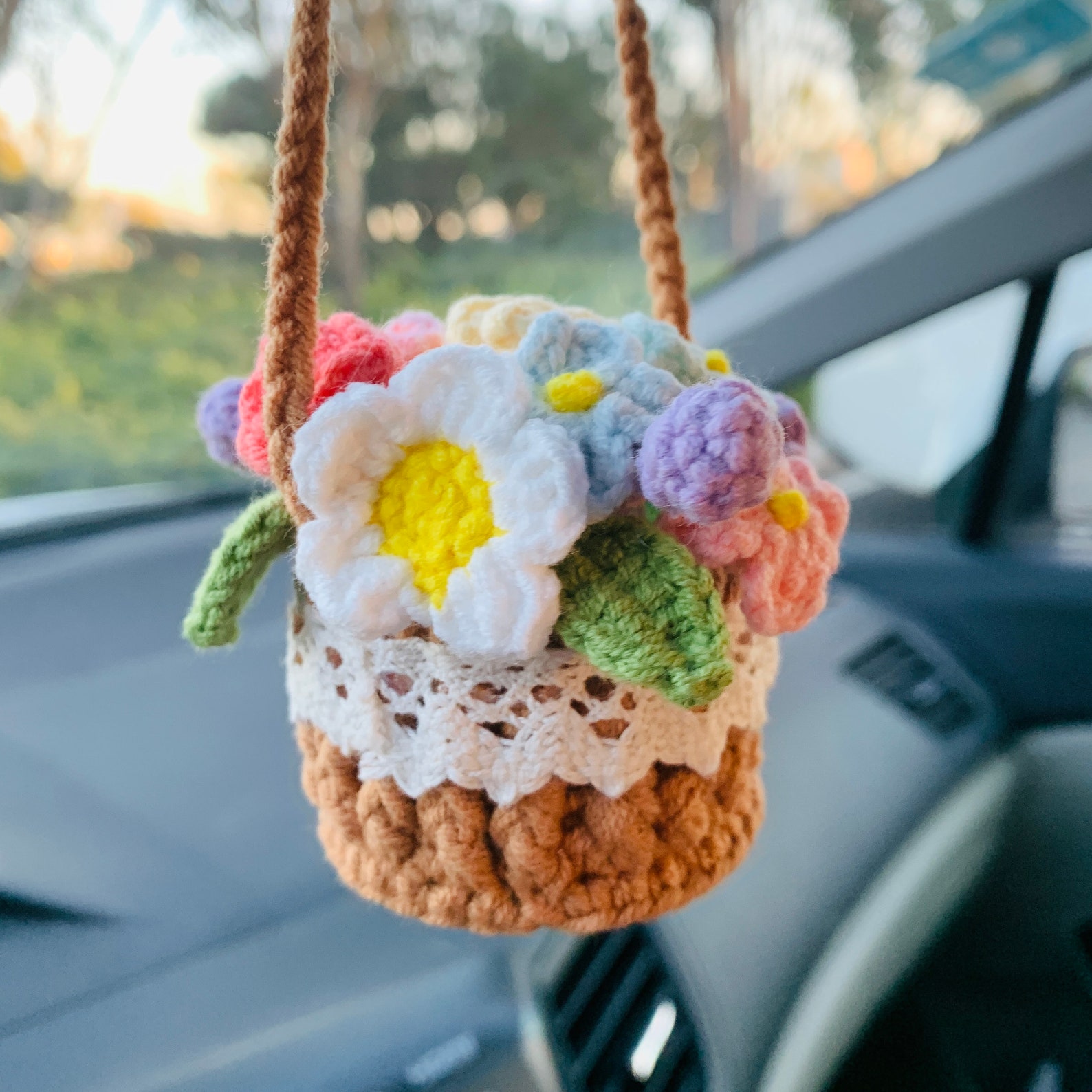 Cute Mini Flower Basket Car Mirror Hanging Interior Rear View - Etsy