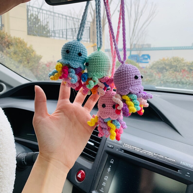 Cute Jellyfish Octopus Car Accessories Mirror Hanging Charm Fruit Decor ...