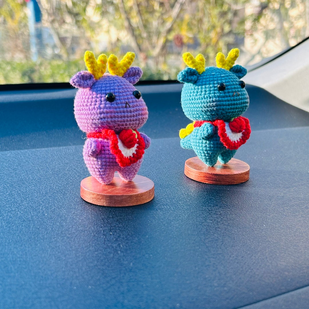 Handmade Crochet Cute Dragon Car Accessories, Sunflower Car Dashboard ...