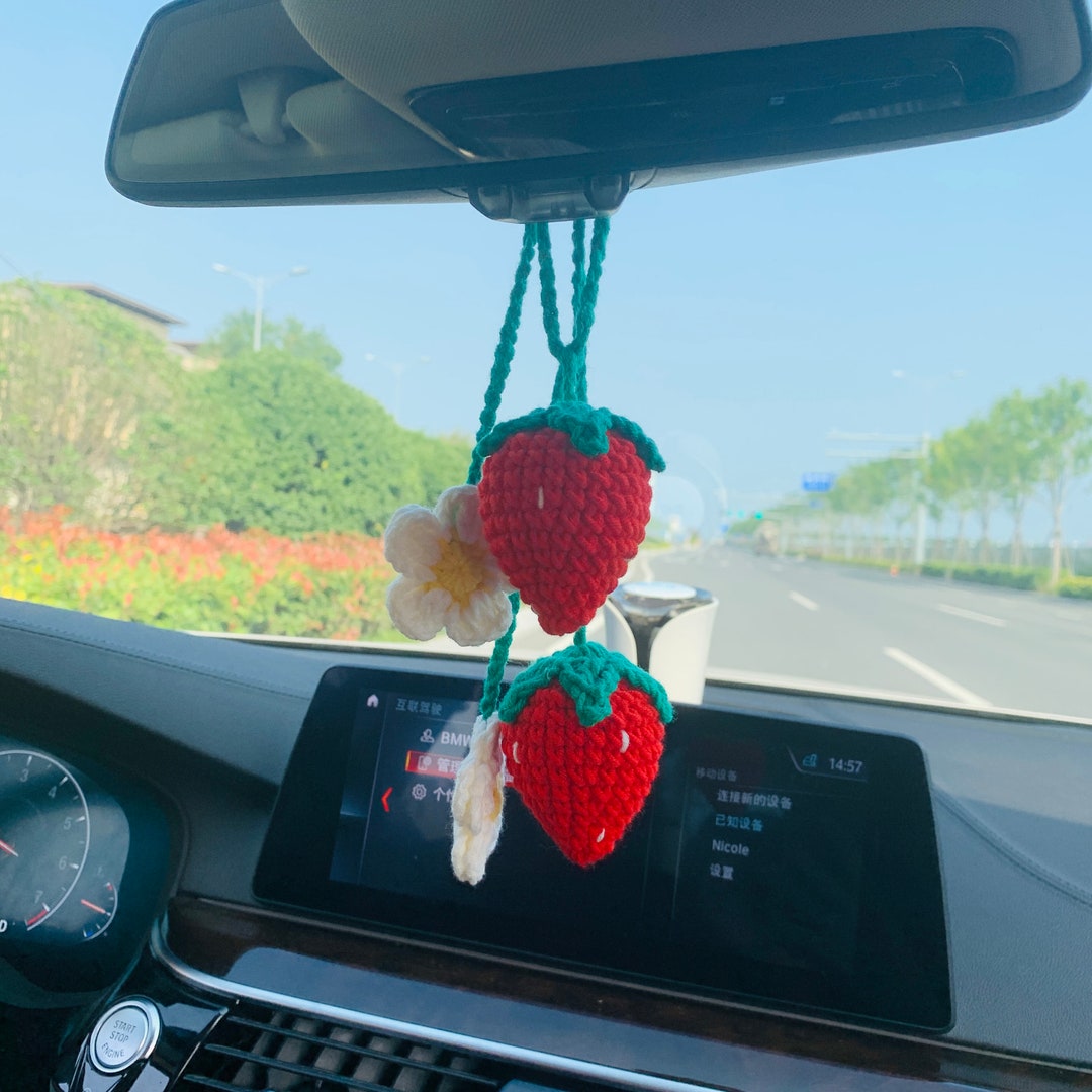 2 Pcs Strawberry Car Mirror Hanging Teens Interior Rear View Mirror ...